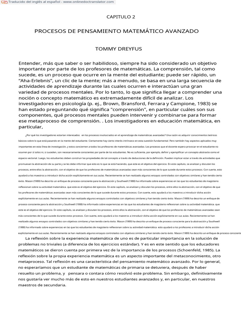 1991-Advanced Mathematical Thinking Processes-44-61.en - Es | PDF | Pensamiento | Matemáticas