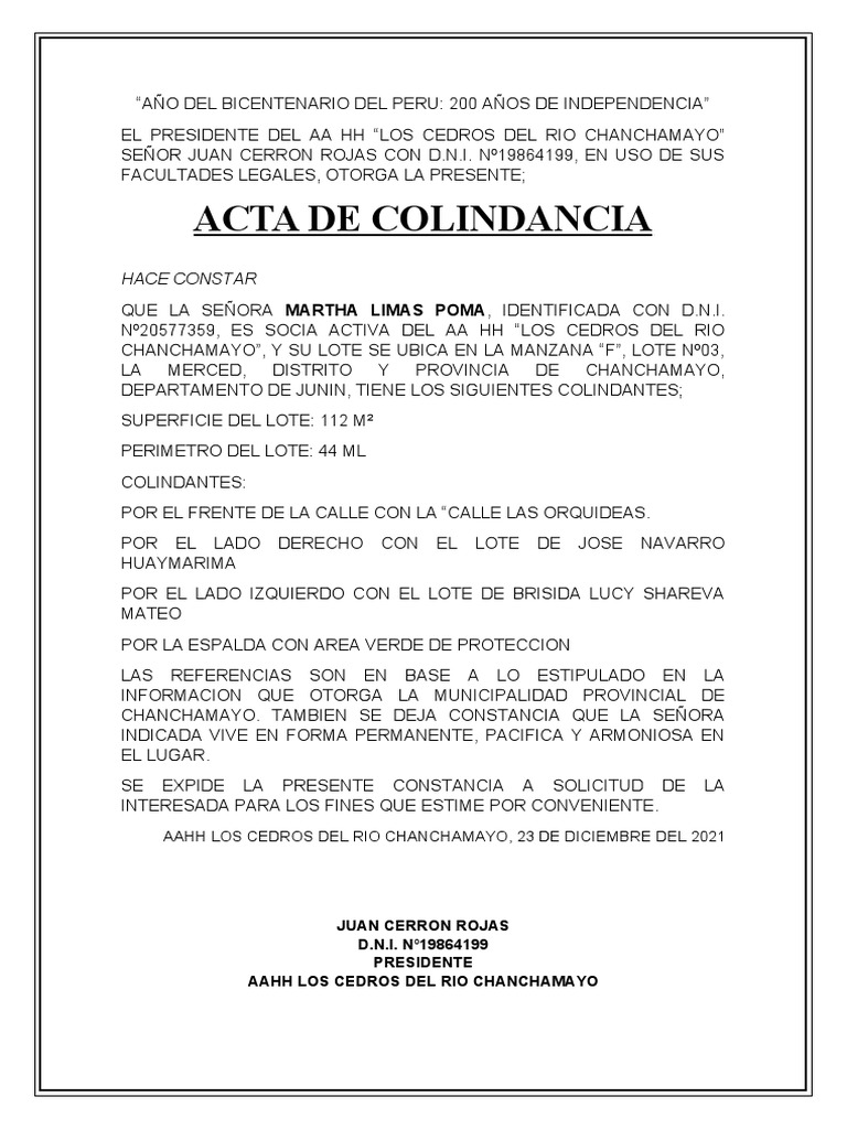 Acta de Colindancia Martha Limas | PDF