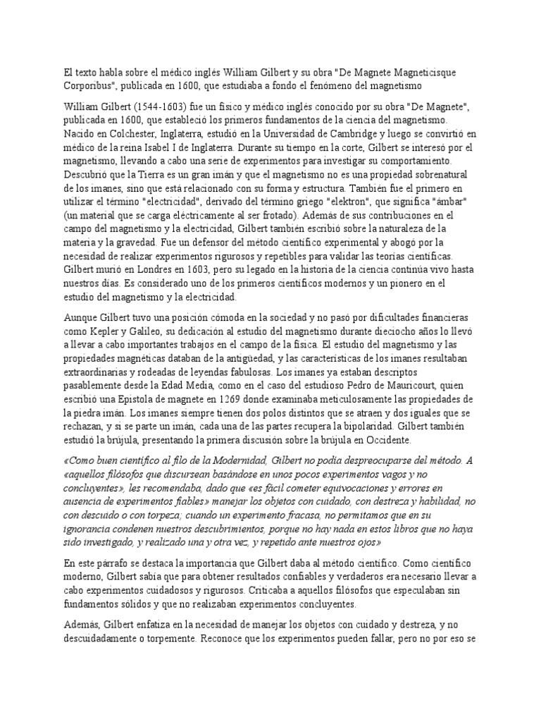 William Gilbert: Pionero del Magnetismo | PDF | Magnetismo | Imán