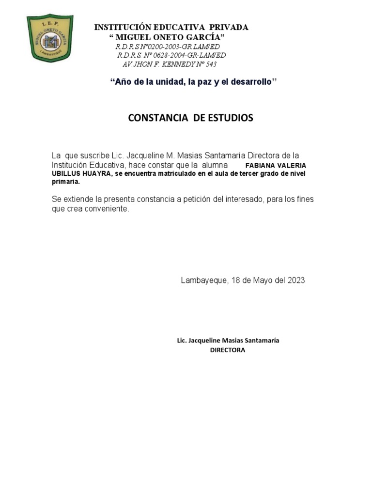 Constancia de Estudios | PDF