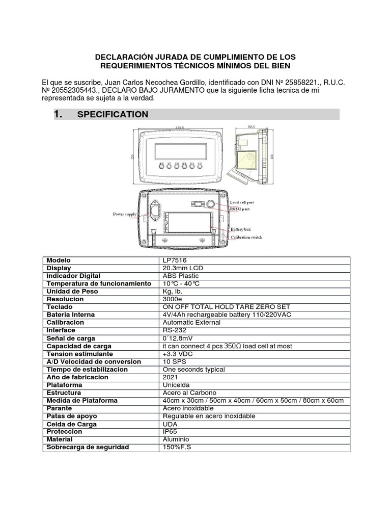 Ficha Tecnica Balanza LP7516 | PDF
