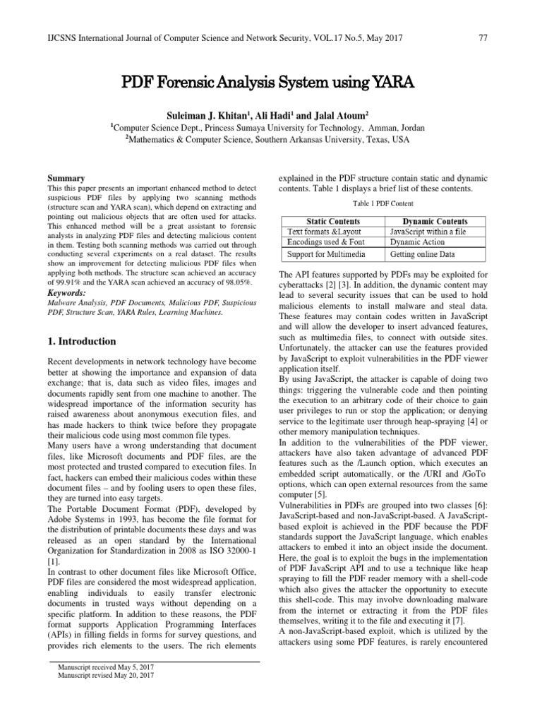 PDF Analysis System Using Yara | PDF | Malware | Computing