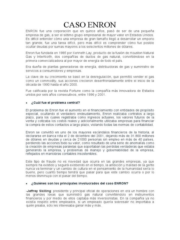 Ensayo Caso Enron | PDF | Enron | Economias