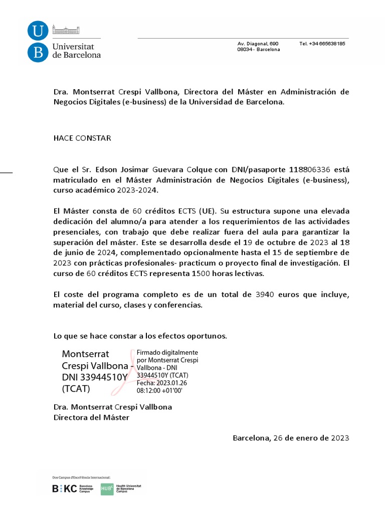 Modelo de Carta de Admisión | PDF