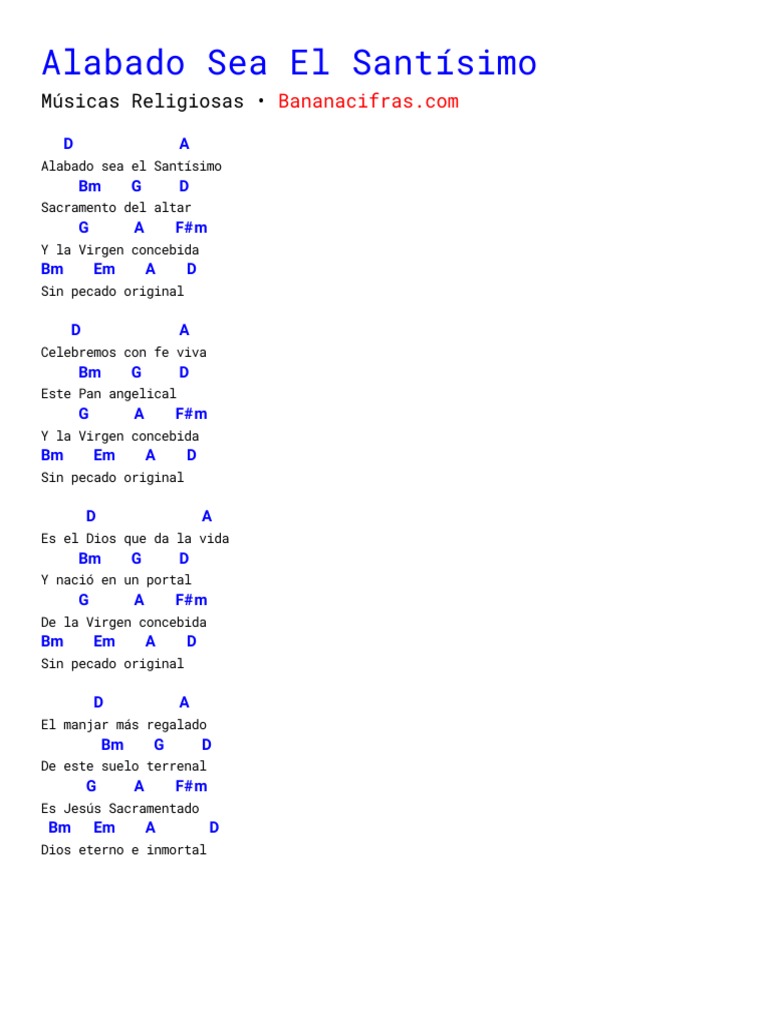Alabado Sea El Santísimo Músicas Religiosas Acordes | PDF