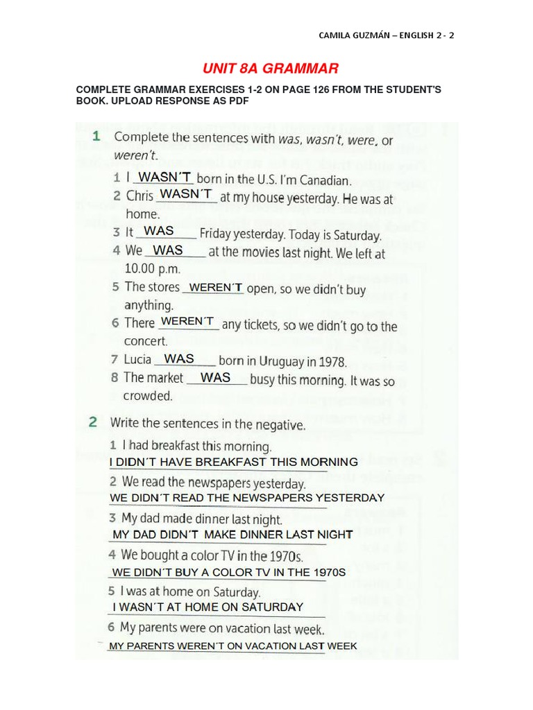 Unit 8a Grammar - Camila Guzmán | PDF