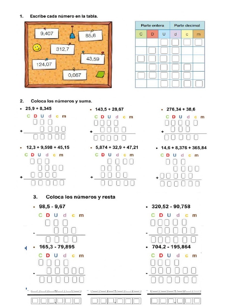Adiciones y Sustracciones Decimales | PDF