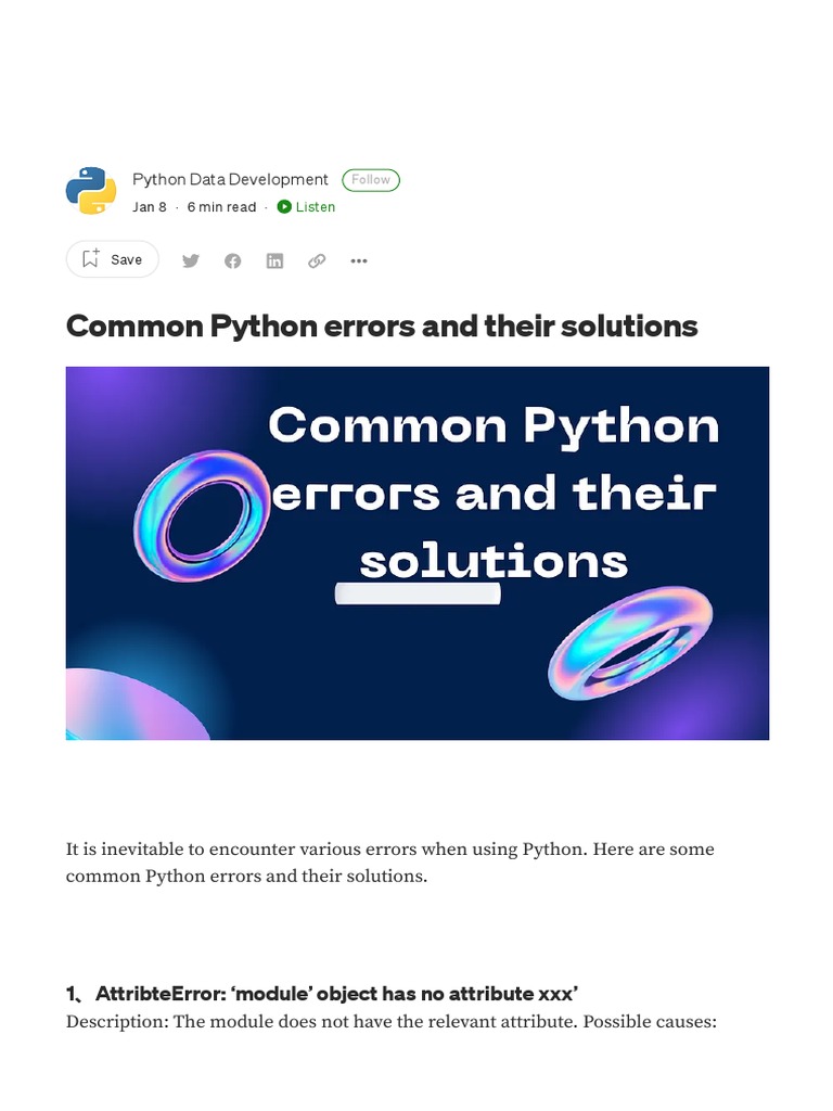 Common Python Errors By Python Data Development 2023 Pdf Parameter Computer Programming
