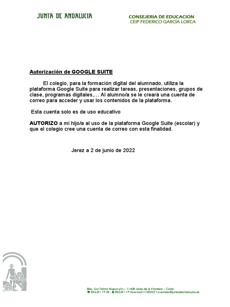 Autorización Google Suite | PDF