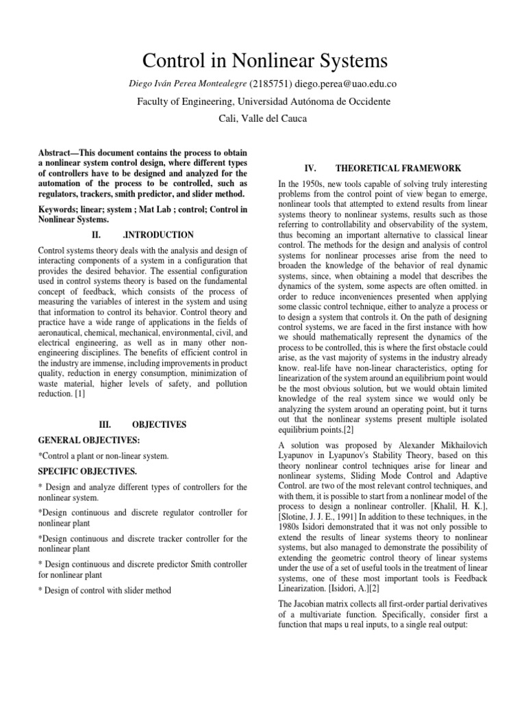 Control in Nonlinear Systems | PDF | Control Theory | Nonlinear System