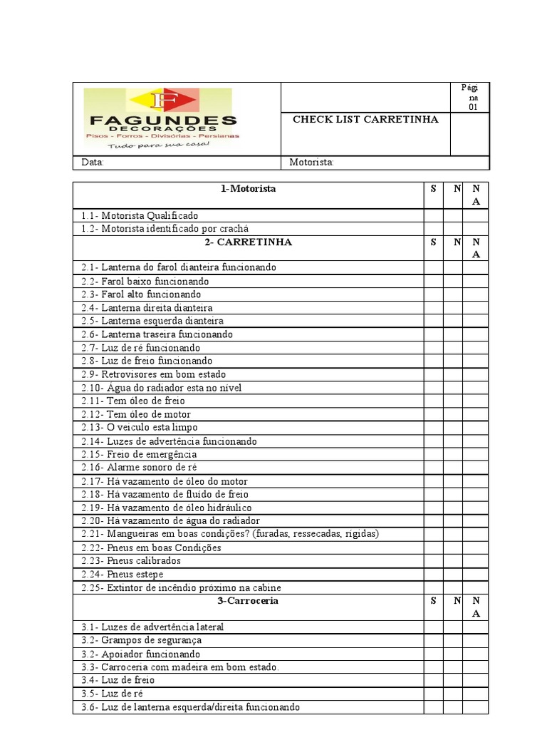 Check List Carretinha | PDF