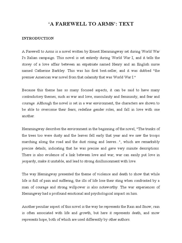 A Farewell To Arms' - Text | PDF | Ernest Hemingway
