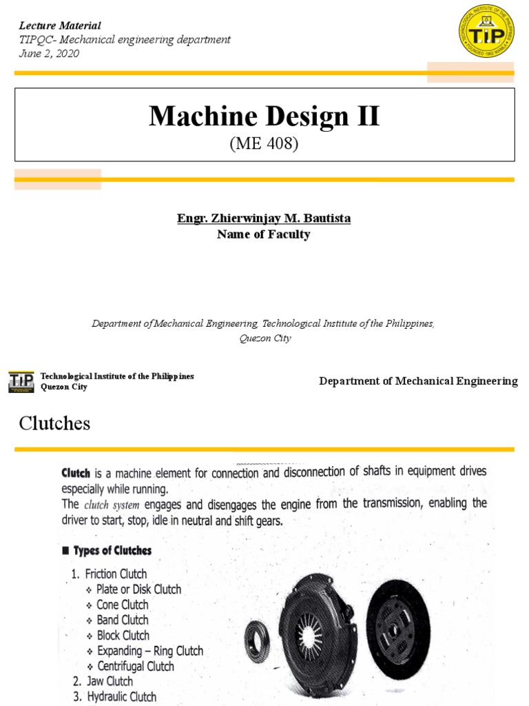 Machine Design II Lecture Material TIPQC | PDF
