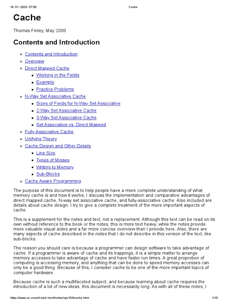 Memory Cache (Finley 2000) | PDF | Cpu Cache | Computer Hardware Memory Cache (Finley 2000) | PDF | Cpu Cache | Computer Hardware