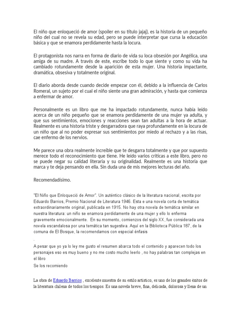 El Niño Que Enloqueció de Amor | PDF | Novelas | Amor