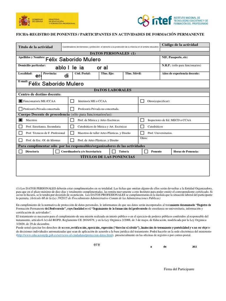 Ficha INTEF - Coordinadores | PDF | Privacidad de la información | Gobierno
