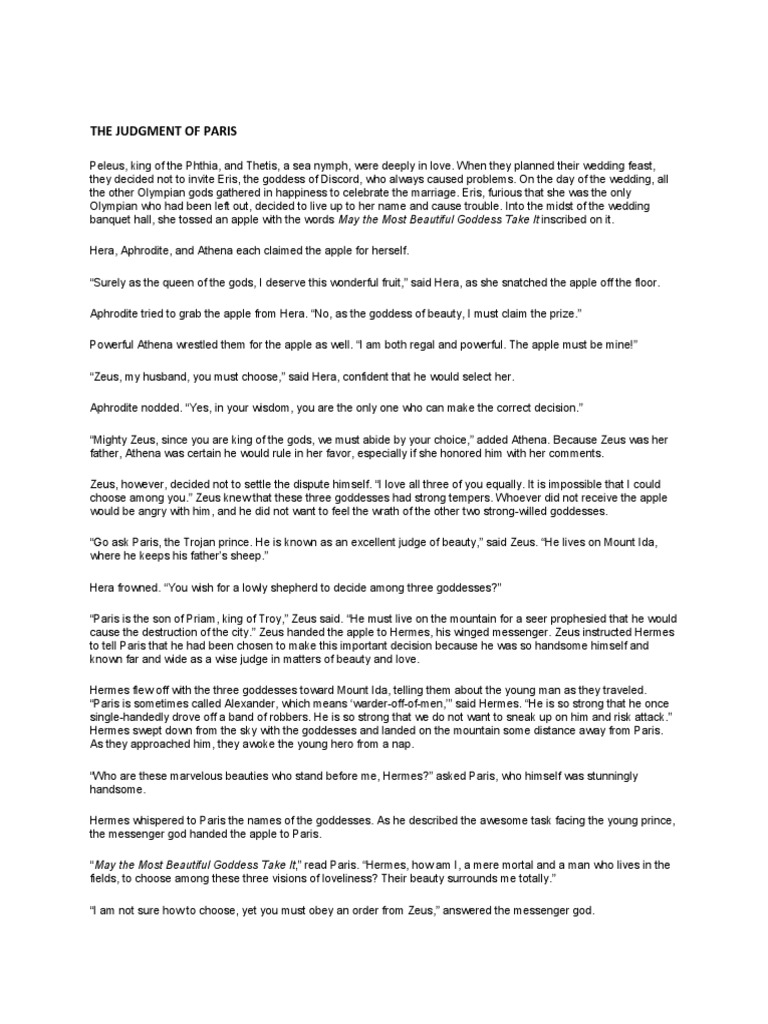 The Judgment of Paris | PDF | Paris (Mythology) | Helen Of Troy