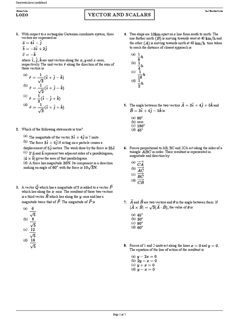 Vector Concepts for Class 11 Exam | PDF | Euclidean Vector | Force