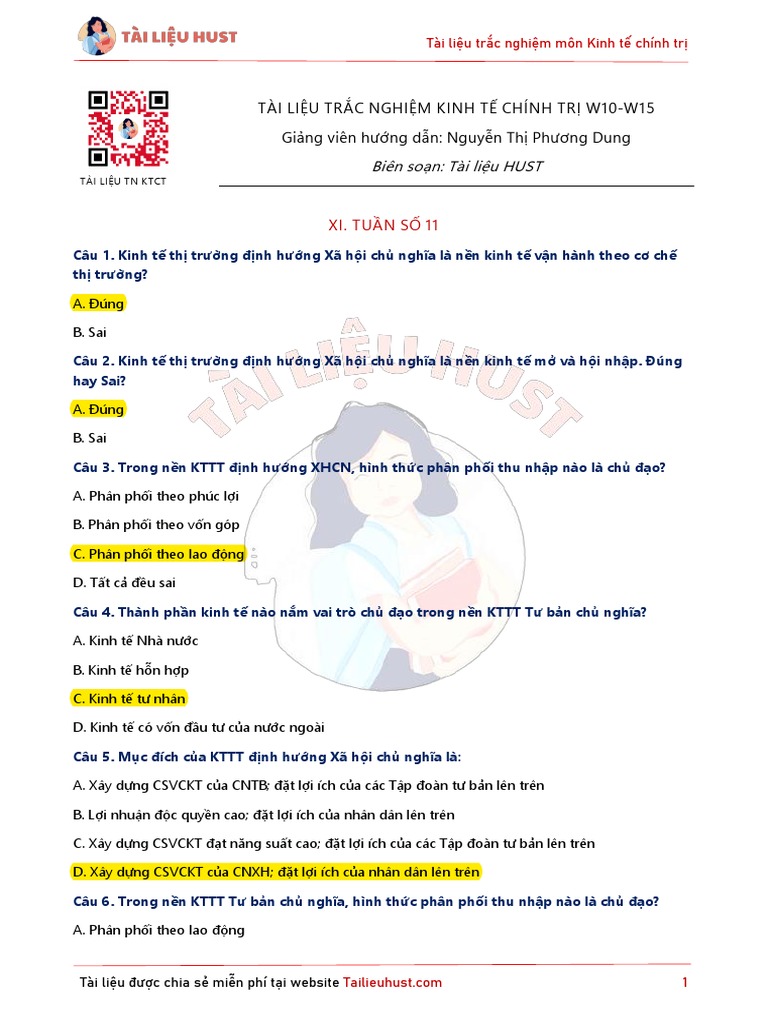 Trắc nghiệm KTCT Full | PDF