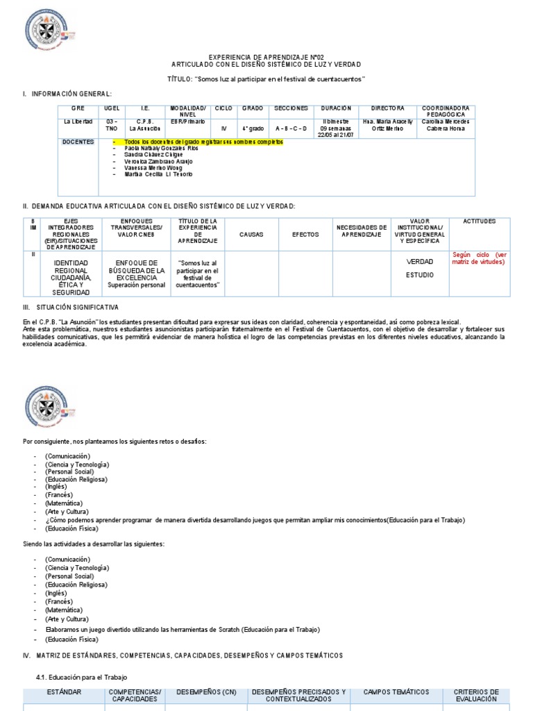 4to Grado Prim - Experiencia de Aprendizaje 02 - II Bim - Cla - 2023 | PDF | Scratch (lenguaje ...