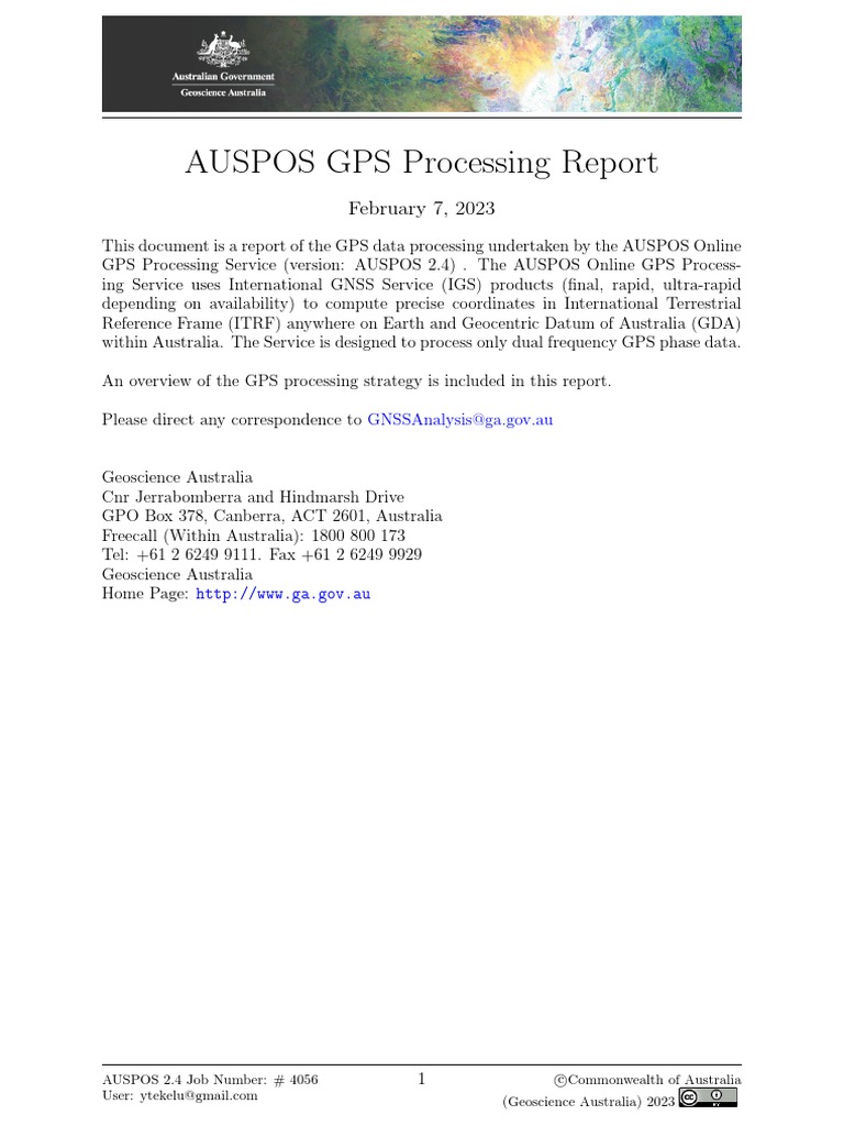 AUSPOS GPS Processing Report for BM01 on February 1, 2023 | PDF ...