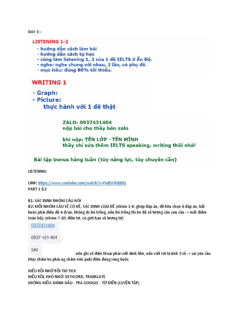 DAY 3 - Listening 1-2 and Writing 1 | PDF