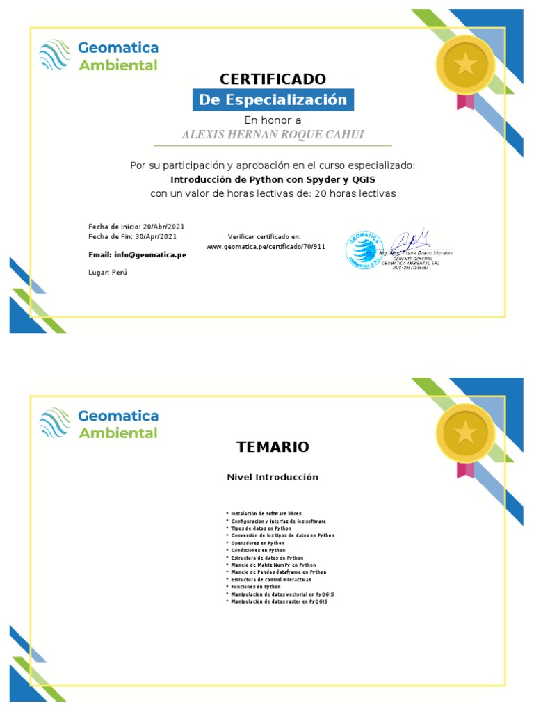 Default Certificate - PYTHON QGIS | PDF