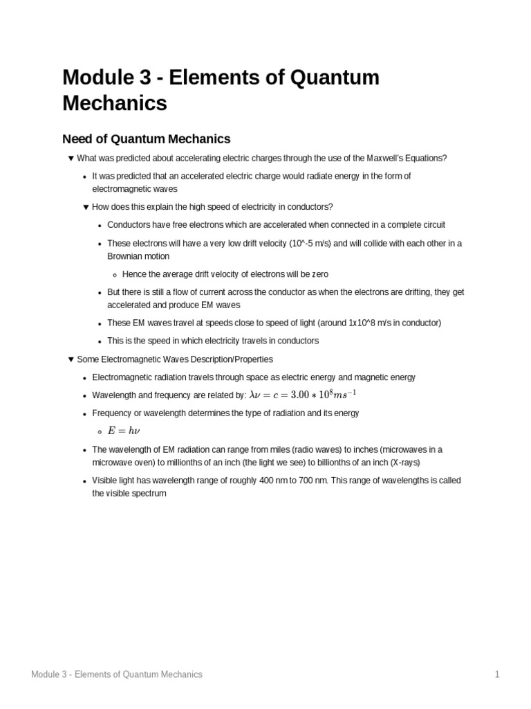 Module 3 - Elements of Quantum Mechanics Notes | PDF | Electromagnetic ...