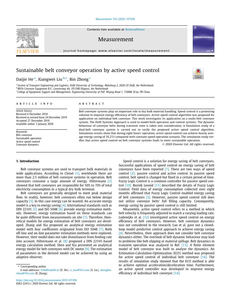 Sustainable Belt Conveyor Operation by Active Speed Control | PDF ...