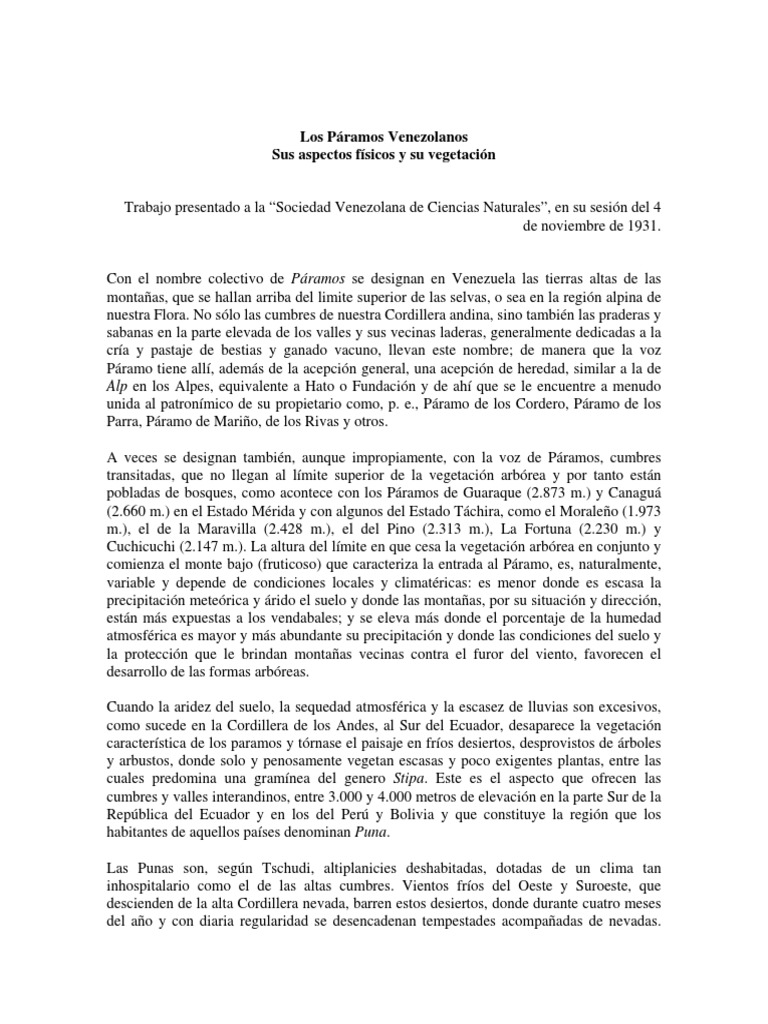 1931 6 (Los Páramos Venezolanos. Sus Aspectos Físicos y Su Vegetación ...