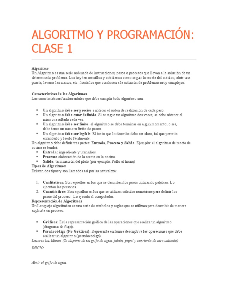 clase N°1ALGORITMO Y PROGRAMACIÓN | PDF | Algoritmos | Programación