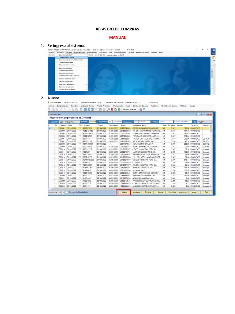 Manual EJB ANALISTA CONTABLE (Registro Compras) | PDF