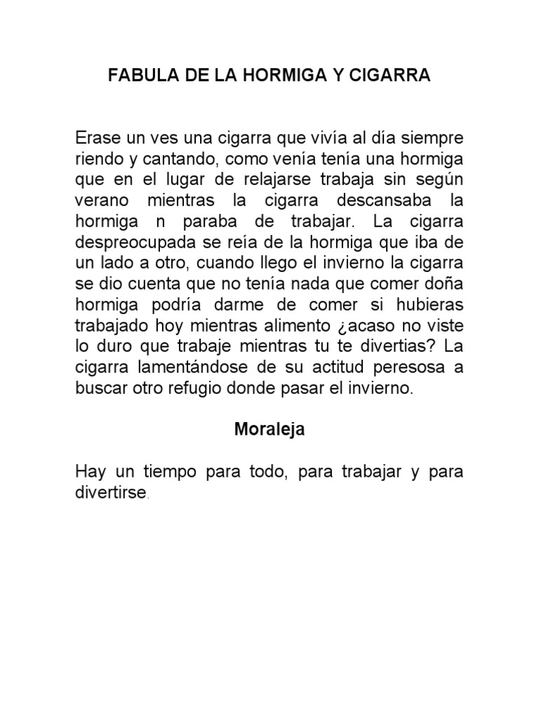 Fabula de La Hormiga y Cigarra | PDF