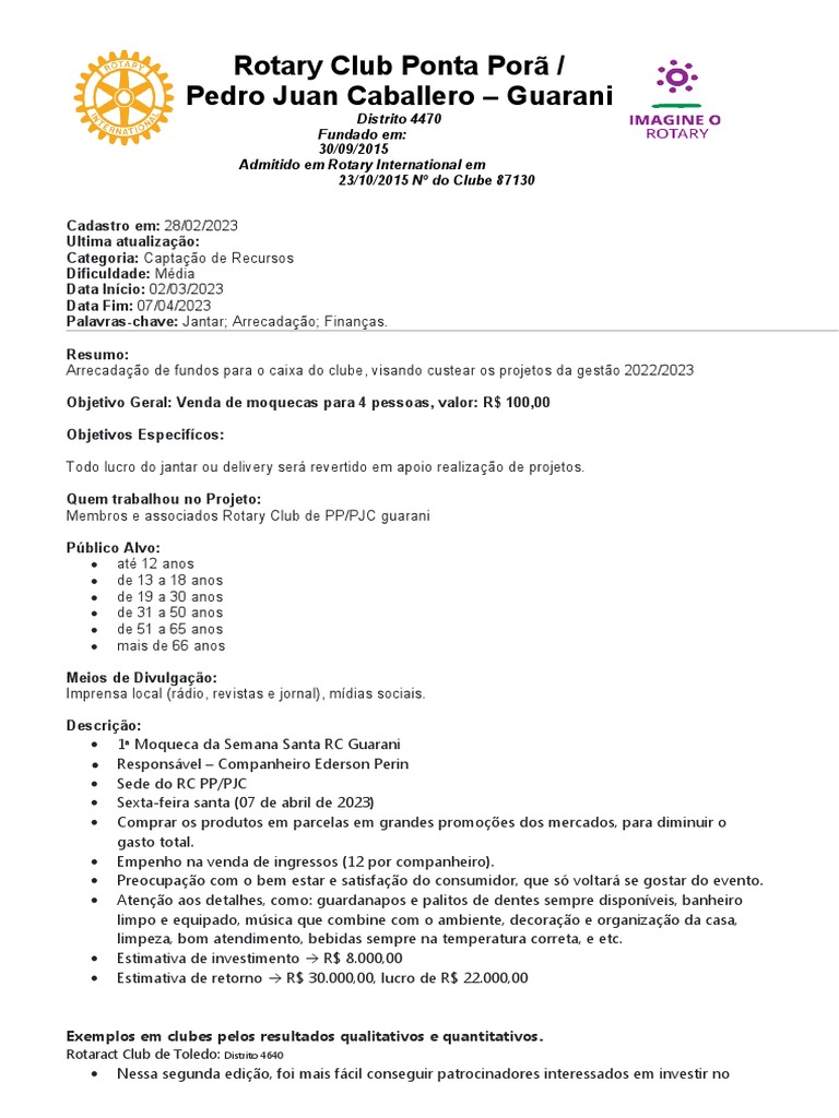 Moqueca Rotária: Evento de arrecadação de fundos do Rotary Club Ponta ...