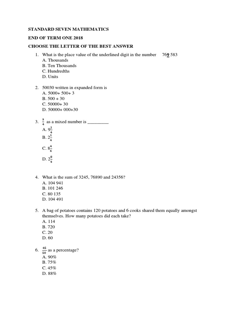 Maths STD 7 | PDF | Mathematical Notation | Numbers