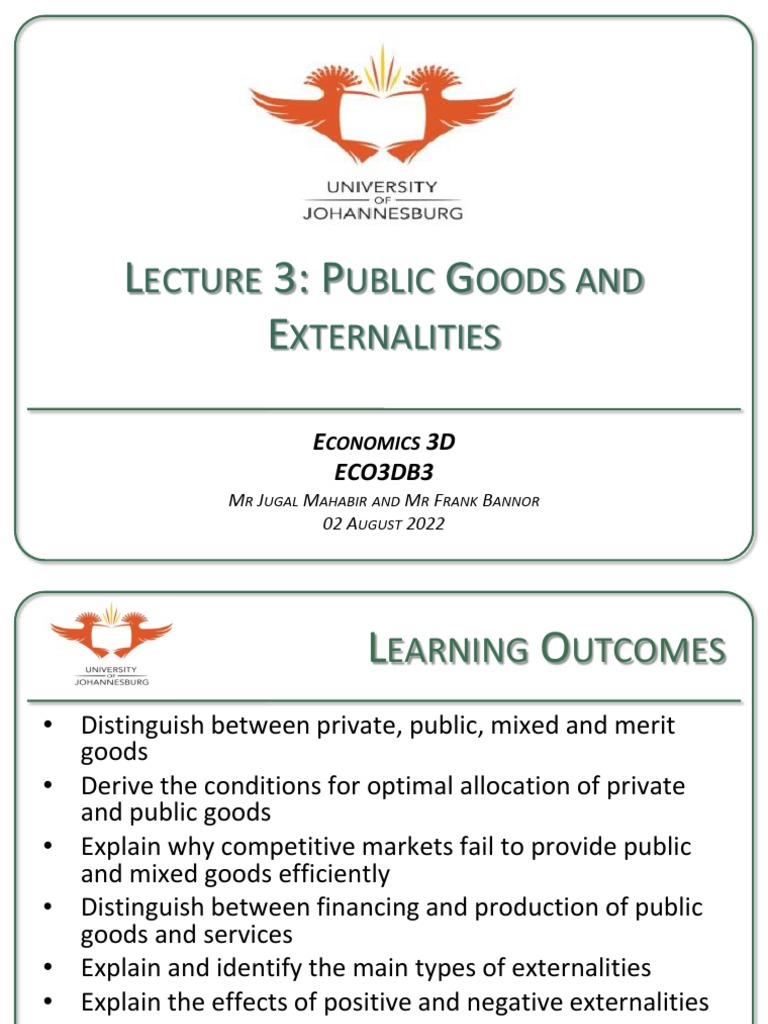 Public Goods and Externalities Overview | PDF | Externality | Economic ...