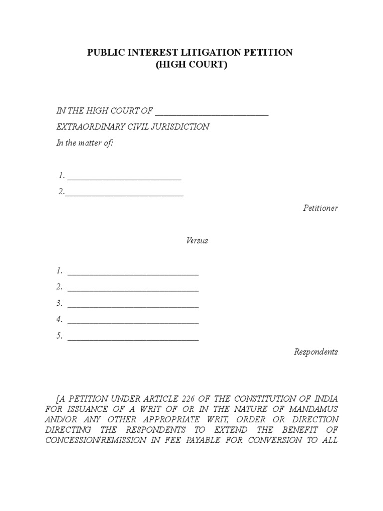 Public Interest Litigation Petition - High Court | PDF | Mandamus | Writ