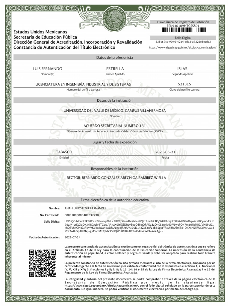 Constancia de Autenticación de Título | PDF