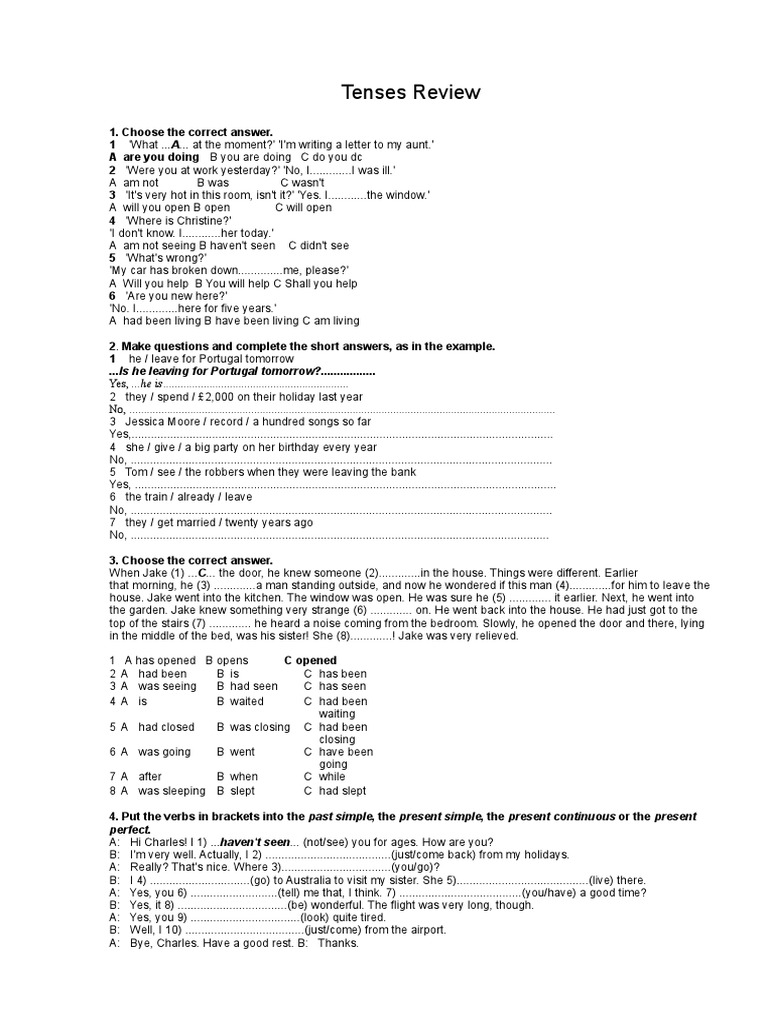 Tenses Review for Middle School Students | PDF | Language Arts ...