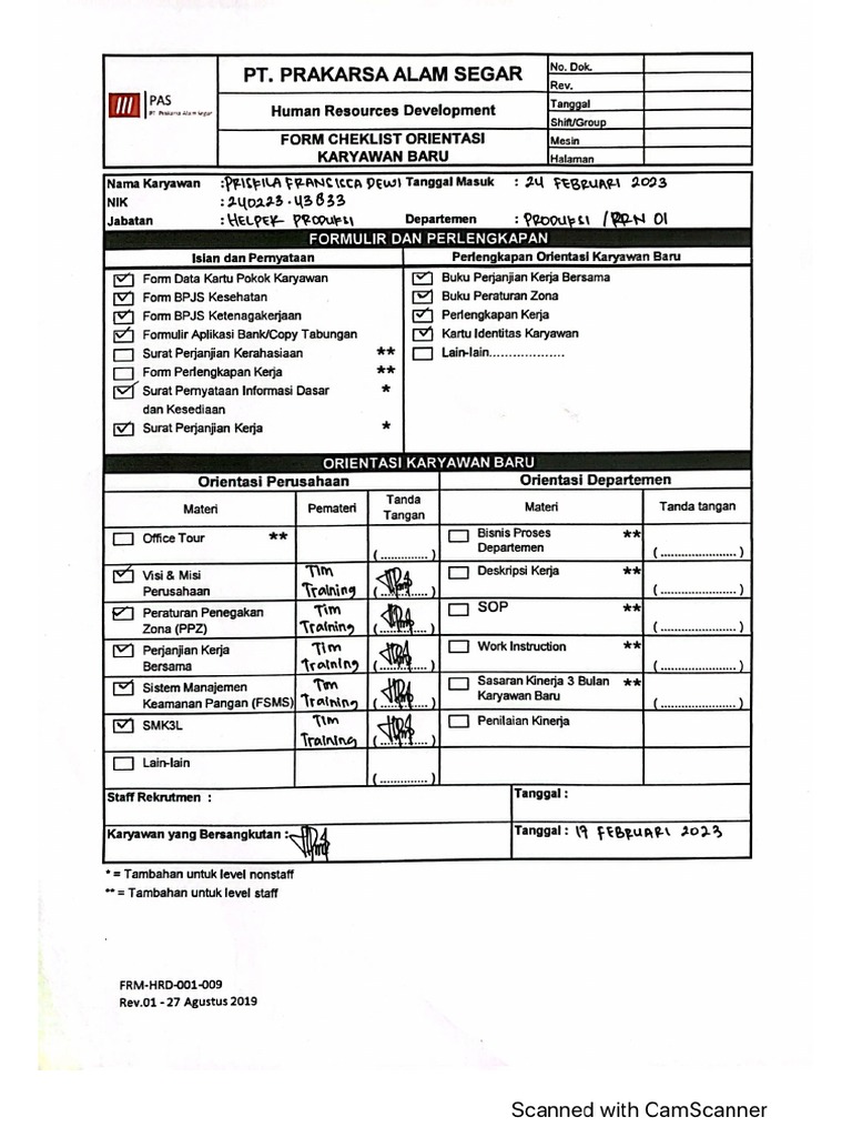 Form Ceklis Karyawan | PDF