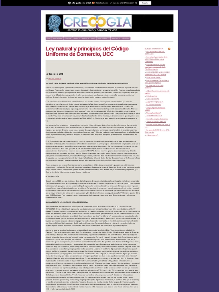 Ley Natural y Principios Del Código Uniforme de Comercio Ucc Creologia | PDF | Jurisdicción ...