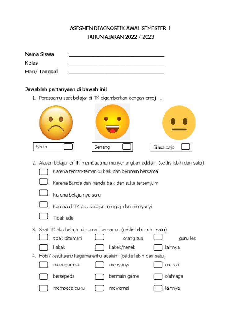 Asesmen Diagnostik Awal Tahun | PDF