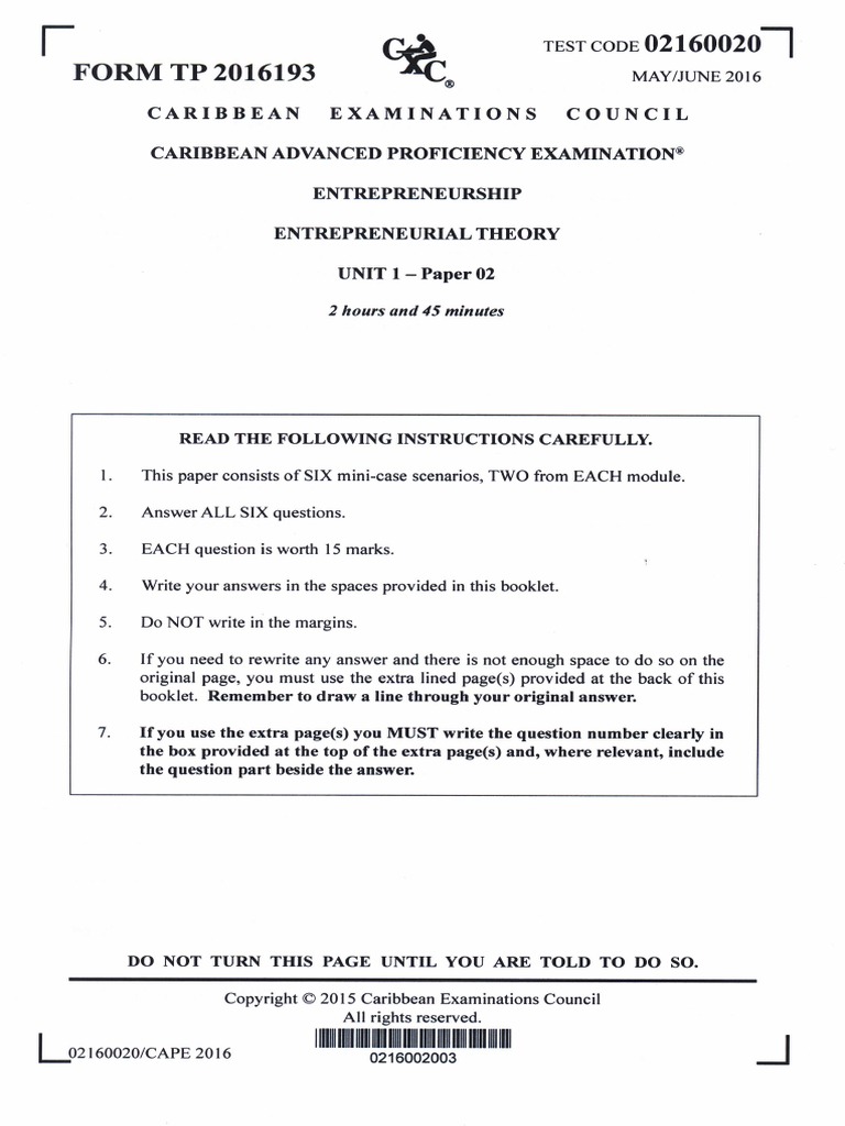 Entrepreneurship Theory U1 P2 2016 | PDF