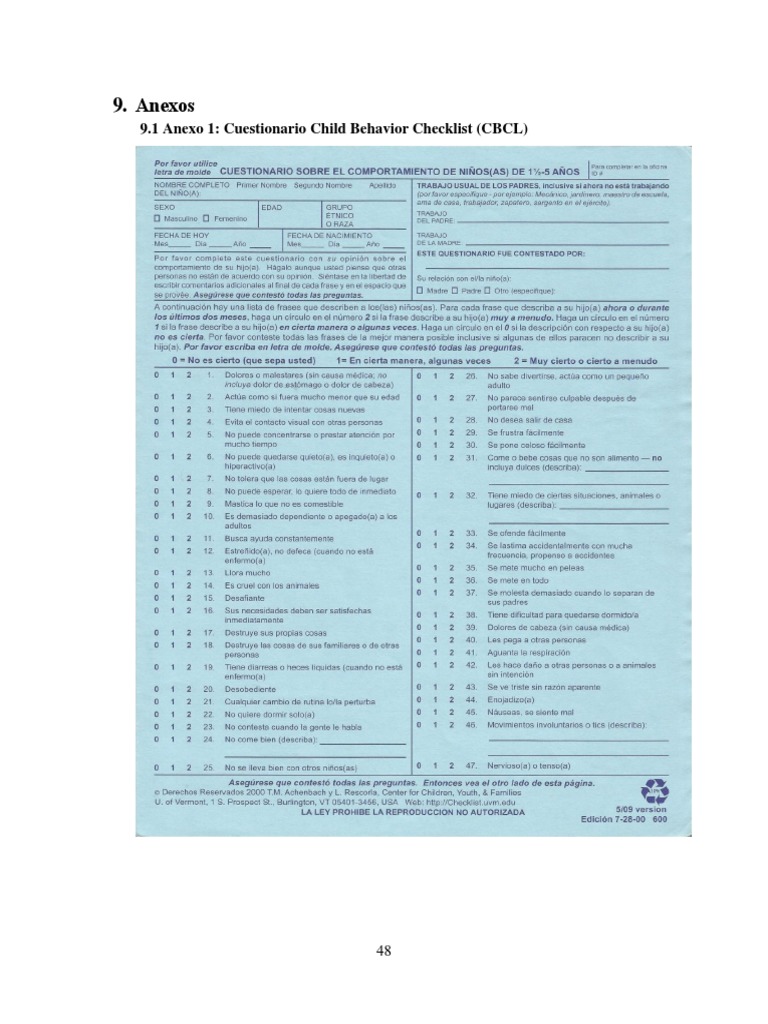 CBCL 1 A 5 AÑOS | PDF