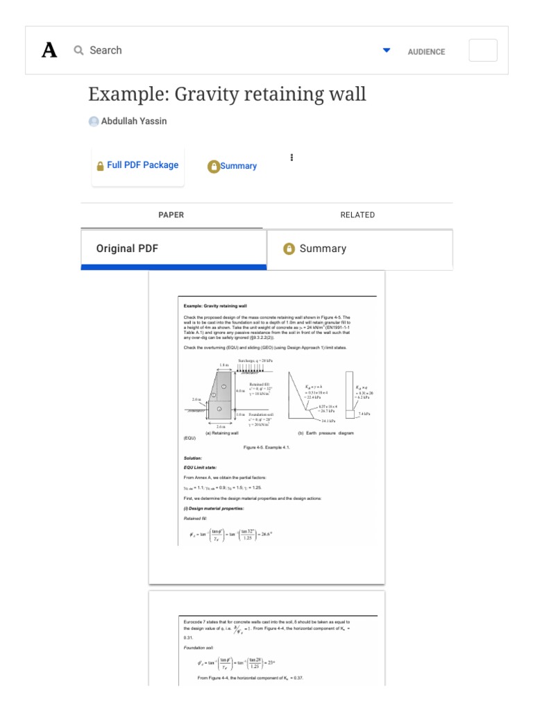 Example - Gravity Retaining Wall - Academia - Edu | Download Free PDF ...