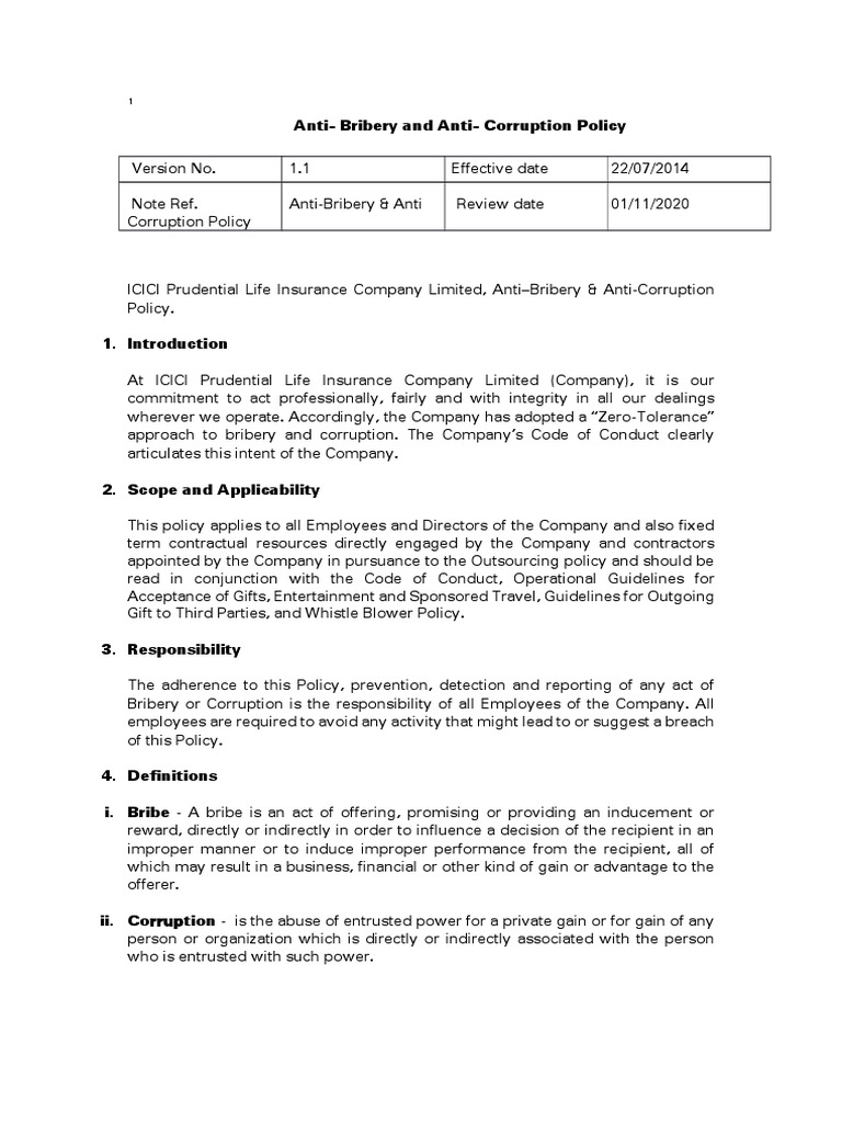 Anti Bribery and Anti Corruption Policyv1 | PDF | Bribery | Political ...