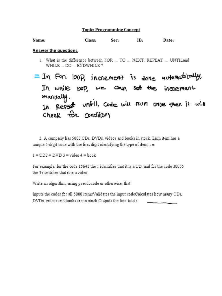 Grade 9 Practice Work Pseudocode Pdf 