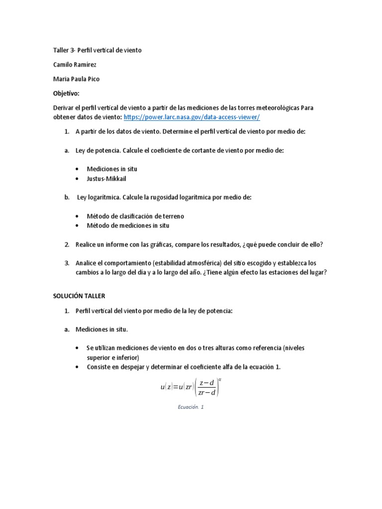 Perfil Vertical de Viento: Análisis y Cálculos | PDF | Logaritmo | Herida
