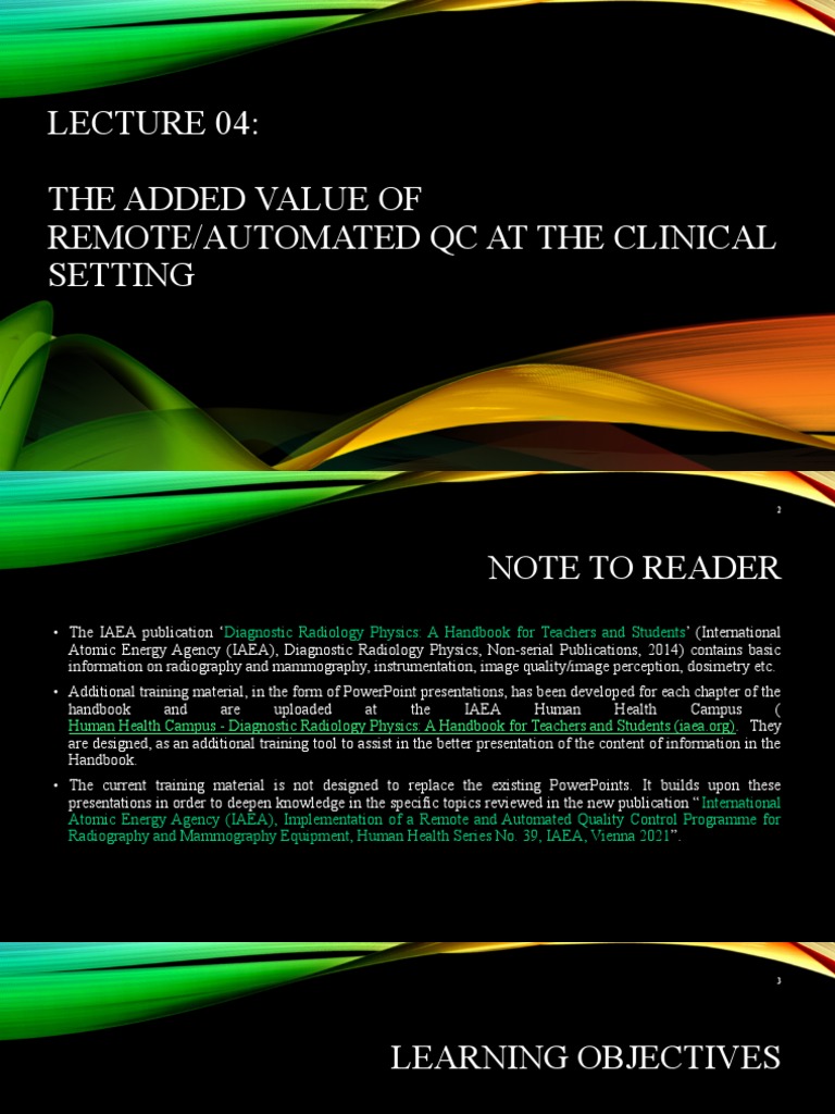 Lecture 04 - The Added Value of Remote Automated QC at The Clinical Setting Draft | PDF ...