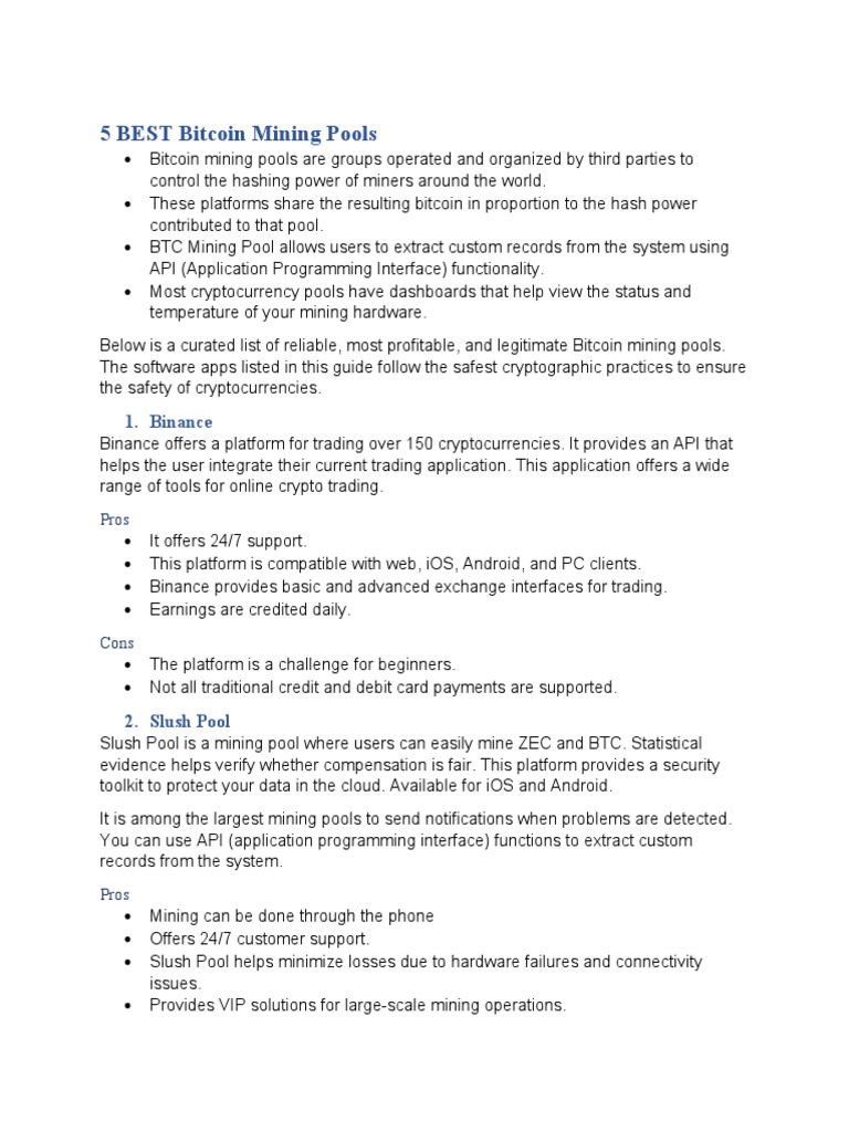Top 5 Bitcoin Mining Pools 2023 | PDF | Cryptocurrency | Bitcoin